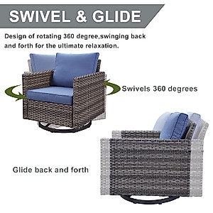 HUMMUH 3-Piece Patio Swivel Chairs,PE Wicker Outdoor Rocking Chairs Bistro Set with Side Table Porch Balcony Furniture with Cushions