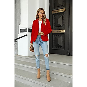 Womens Casual Blazers Long Sleeve Lapel Button Slim Work Office Blazer Jacket(Red,Large)