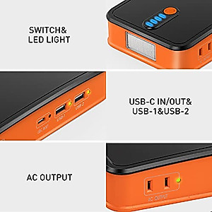 C YKPOWER Laptop Charger, 100W Portable Solar Power Station, 36000mAh Large Capacity/with AC Outlet/PD 45W Fast Charging, Used for Outdoor Camping, Supports Charging Electronic Devices Below 65W