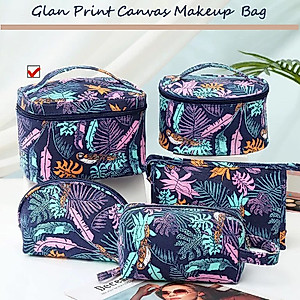 L&FY Cosmetic Bags For Women,Girls,Travel Makeup Organizer Portable Toiletry Bag With Handle,Large Capacity Skincare Bag (dark blue/Gran Leaf)