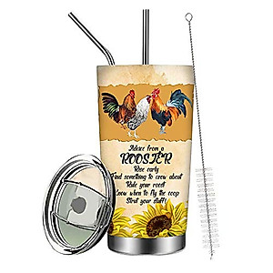 20oz Stainless Steel Rooster Tumbler Cup,Farm Country Chicken Travel Mug, Sunflower Rooster Rise Coffee Cup With Lids Straw,Insulated Vacuum Thermal Double Wall Water Bottle for Family