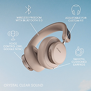 Urbanista Solar Powered Active Noise Cancelling Headphones with Infinite Playtime, Powerfoyle Self Charging Wireless Over Ear Bluetooth 5.0 Earphones, On Ear Detection, Los Angeles, Sand Gold