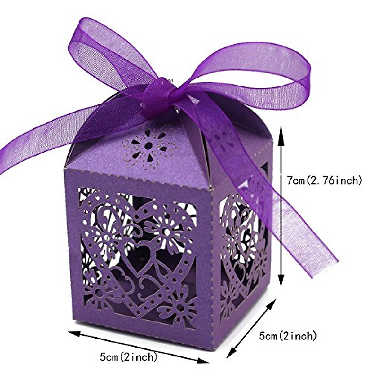 KPOSIYA 70 Pack Love Heart Laser Cut Wedding Party Favor Box Candy Bag Chocolate Gift Boxes Bridal Birthday Shower Bomboniere with Ribbons