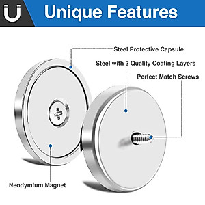 E BAVITE Neodymium Cup Magnets, Rare Earth Magnets with Heavy Duty, Hold up to 110 Lbs, Cup Magnet with Countersunk Hole and Stainless Screws for Kitchen, Craft, Office and So on – Pack of 12