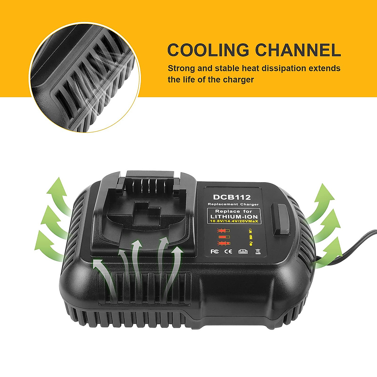 Fast Battery Charger DCB112 for Dewalt Tools 12V-20V Lithium-ion Battery DCB101 DCB105 DCB115 DCB107, Fit DCB120 DCB127 DCB206 DCB205 DCB204 DCB203 DCB201 DCB200
