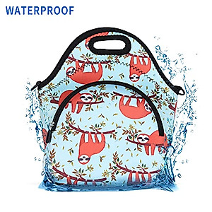 Violet Mist Sloth Neoprene Insulated Lunch Bag with Pocket Shoulder strap for Men Cute Cool Black Resuable Waterproof Lunch Tote Handbag with Zipper for Women Work Picnic Travel