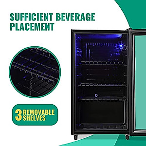 WANAI Beverage Refrigerator 125 Can Mini Fridge Cooler Black Mini Beer Fridge Glass Door for Wine Soda Juice Small Drink Cooler Machine Clear Front Removable for Home Office Bar Freestanding