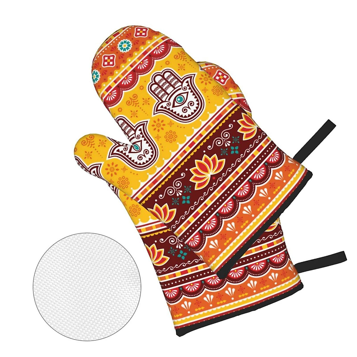 EZDNAGP 4pcs Oven Mitts and Pot Holders Sets Oven Kitchen Gloves Hot Pads for Cooking BBQ Baking Grilling - Pakistani Indian Evil Eye Hamsa Hand