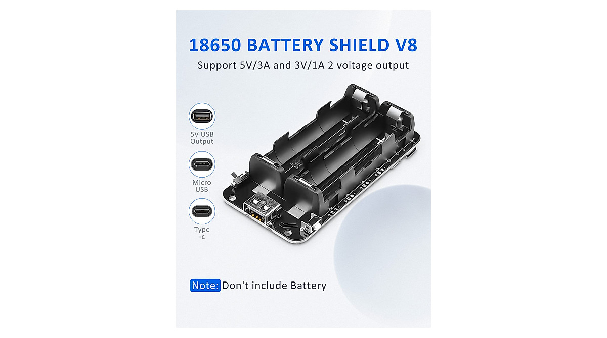 diymore 1865O Battery Holder Double Li-ion V8 Battery Shield Micro USB ...