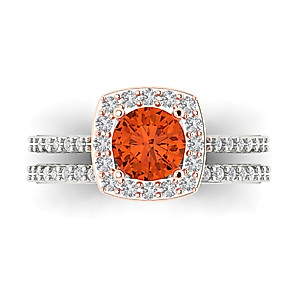 Clara Pucci 2.25ct Round cut Custom Engraving Halo Red Faux Diamond Engagement Ring Band Wedding Bridal Set 14k White Rose Gold 7.5