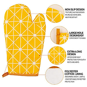 Oven Mitts and Pot Holders Sets, 600 degrees Heat Resistant , Potholders, Gloves Silicone Cooking Pinch Mitts, Microfiber Cleaning Cloth for Kitchen, Baking, BBQ(8 Pcs)., Yellow