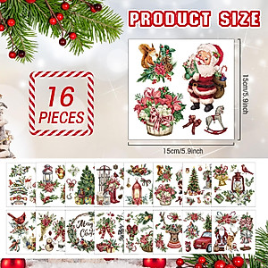 SATINIOR 16 Sheets Christmas Rub on Transfers for Crafts and Furniture Xmas Santa Snowman Reindeer Stickers Rub on Decals for Scrapbook DIY Wood Fabric Journal Dairy Envelope Crafts, 5.9 x 5.9 Inch
