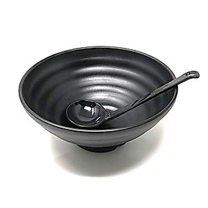 ASIAN HOME Black Melamine Japanese Long Handle Spoons for Ramen, Soup, Hot Pot Eating, Mixing, Stirring 8.25 Inches (4 spoons)