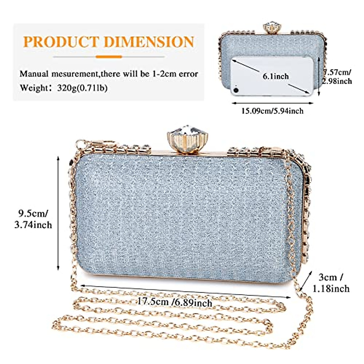UBORSE Women Clutch Bag Glitter Evening Bag Elegant Evening Purse for Women Wedding Party Purse Handbag(Blue)