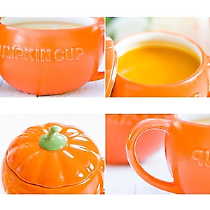 Eplze YBK Tech Cute Pumpkin Cup, Ceramic Coffee Mug, 8.5oz Tea Cup with Lid (Cup)