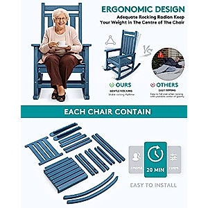 SERWALL Oversized Rocking Chair, Outdoor Rocking Chair for Adults, All Weather Resistant Porch Rocker for Lawn Garden, Blue