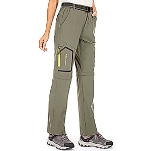 Women's Hiking Pants Zip-Off Convertible Quick Dry Lightweight Outdoor Fishing Pants with Zipper Pocketss #5818F-Light Green-8