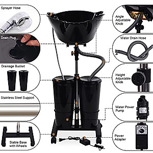 Paddie Portable Shampoo Bowl with Electric Pump and 2 Water Tanks, Portable Hair Washing Sink with Sprayer for Salon Home, Black