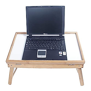 Bed Tray Table with Folding Legs,Adjustable Dining-Table Serving Breakfast in Bed or Use As a TV Table, Laptop Computer Tray, Snack Tray with Natural Bamboo (Wood Color & White Plank)