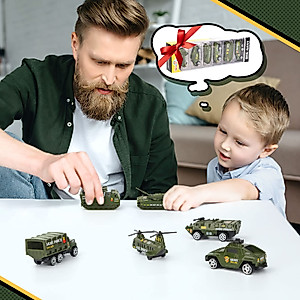 Diecast Military Vehicles Army Toy Mini Pocket Size Play Models Truck Tanks Helicopter for Kids Boys Age 3 4 5,Pack of 6