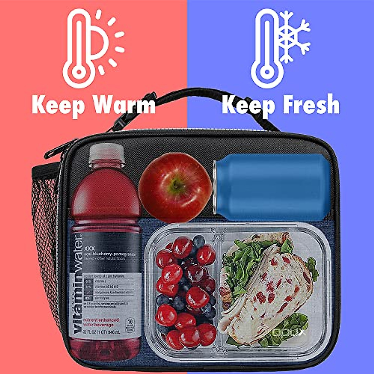OPUX Insulated Lunch Box for Kids, Boys, Girls | Soft Leakproof Lunch Bag for Men Women | Reusable Durable Thermal Lunch Pail for School Work Office | Fit 6 Cans (Navy)