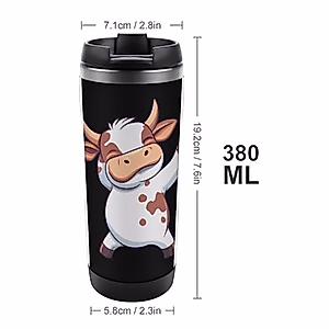 Cute Cow Dancing Travel Coffee Mug Reusable Insulated Drinking Cup with Lid for Home Outdoor Works 13 Oz
