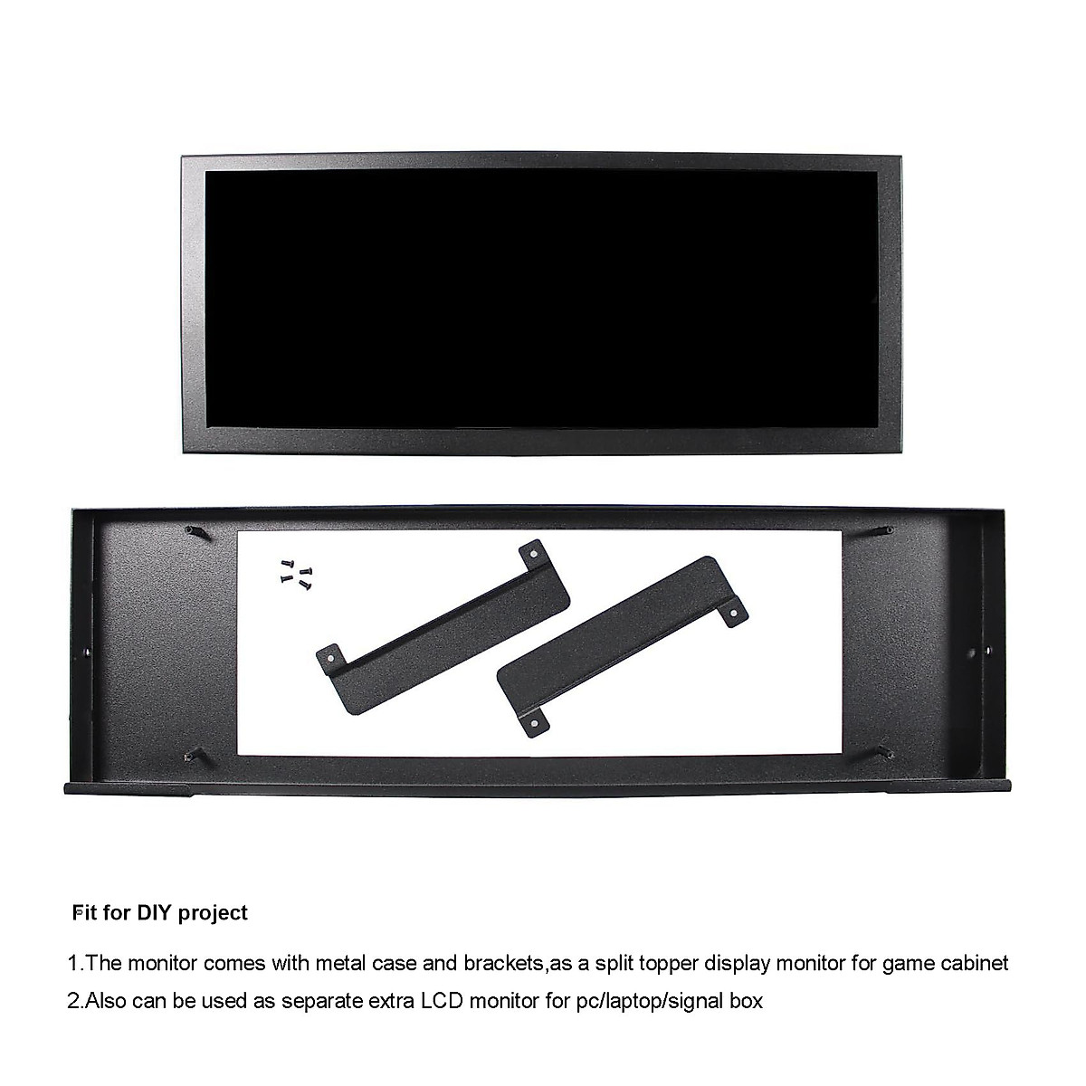 VSDISPLAY 12.3" 12.3 inch VS123ZJ01A 1920x720 700nit IPS Gaming Monitor, with HD-MI USB VGA Port,Dual Speakers,Metal Shell,for DIY Marquee Cabinet Split Screen