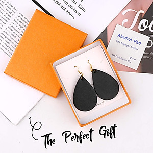 GELVTIC Leather Earrings Dangle Drop for Women, Teardrop Earrings Lightweight, Gift for Her (Black)
