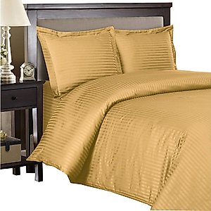 Royal Tradition Stripes Gold 300 Thread Count King/California King Duvet Cover Set 100% Cotton 3PC Comforter Cover Set Button Enclosures