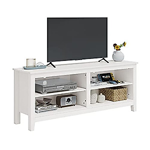 Panana TV Stand, Classic 4 Cubby TV Stand for 65 inch TV, Farmhouse Television Stands Entertainment Center Media Stand with Storage TV Table Stand for Living Room Bedroom, 59 inch, White TV Stand