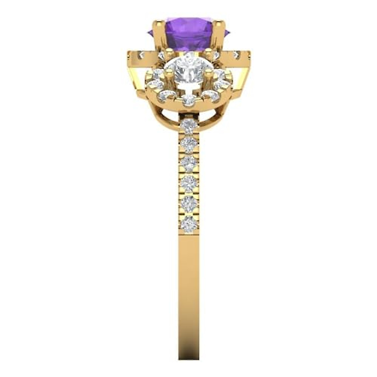 Clara Pucci 1.75ct Round Cut Halo Solitaire 3 stone Genuine Natural Amethyst Engagement Promise Anniversary Bridal Ring 18K Yellow Gold 6