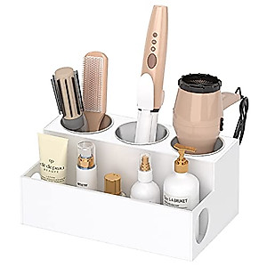 NIUBEE Hair Tool Organizer, White Acrylic Hair Dryer and Styling Holder, Bathroom Countertop Blow Dryer Holder, Vanity Caddy Storage Stand for Accessories, Makeup, Toiletries