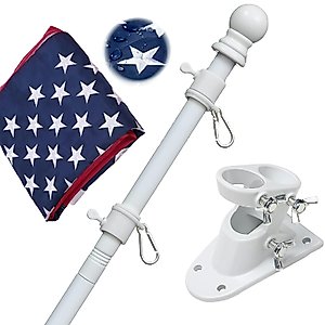 LAKEROD Flag Pole Kit with 3x5 American Flag Outdoor - 5ft Tangle Free Metal Flagpole with Holder Bracket & Embroidered US Flags - Heavy Duty for Outside House Porch Garage Boat Truck Jeep - White