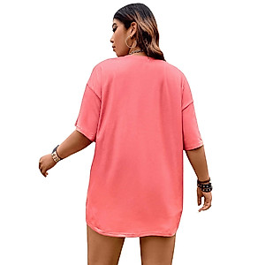SOLY HUX Women's Plus Size Oversized Graphic Tees Letter Print Half Sleeve Summer T Shirts Tops Watermelon Pink Letter 2XL