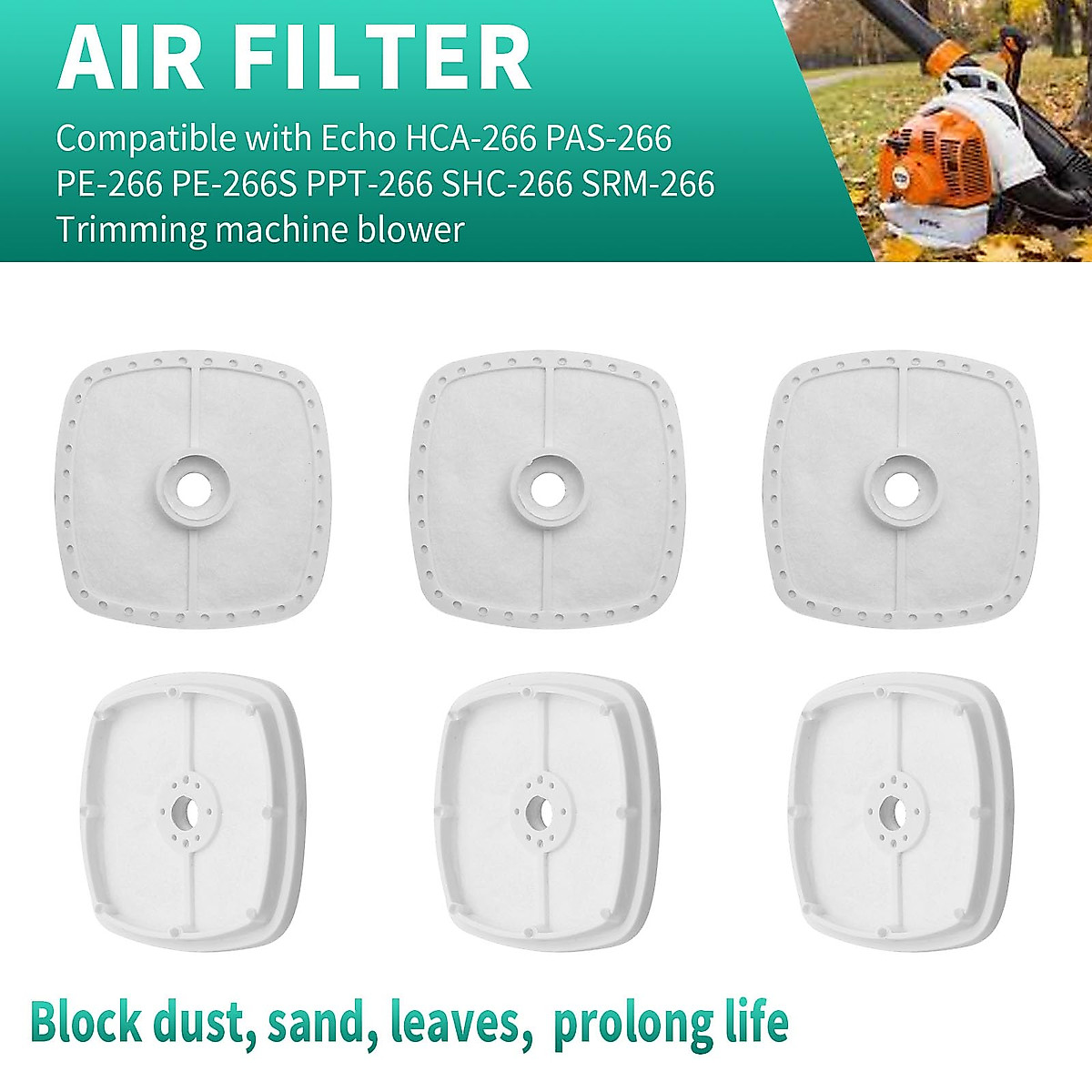 SYOWADA 6 Pcs A226000473 Air Filter Replacement For Echo SRM-266 SRM-280 PB-251 PPT-266 PE-266 HCA-266 T282, A226000470 A226000471 A226000472 Air Filters