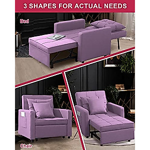 Litbird Convertible Chair Sleeper Bed, Futon Chair Turns Into Bed, Sofa Chair for Living Room, 3 in 1, Linenette, Purple