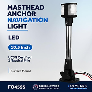 Five Oceans Anchor Light, Combination Masthead and All-Around Lights, Fold Down, LED Boat Navigation Lights, 12V DC, USCG 2NM Rule, 10.5" Fixed Mount, for Sailboats and Powerboats - FO4595