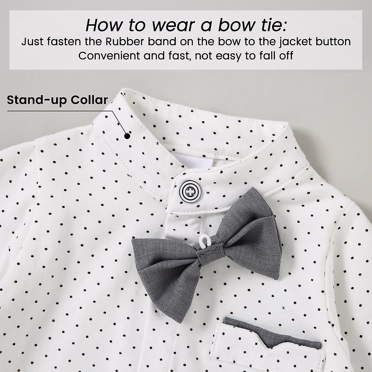 SOLOYEE Baby Boy Clothes Suits 6-9 Months Baby Boys Formal Wedding Outfits Long Sleeve Dress Shirt + Suspender Pants + Bowtie + Beret Gentleman Clothing Set (Grey, 6-9 Months)