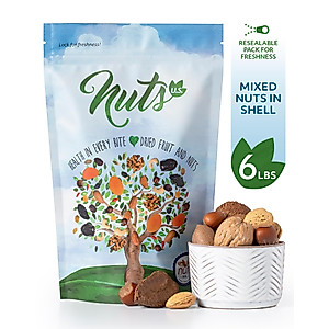 NUTS U.S. – Mixed Nuts In Shell (Almonds, Walnuts, Hazelnuts, Pecans, Brazil Nuts) | No Added Colors and No Artificial Flavors | Fresh Buttery Taste and Raw |Packed In Resealable Bags!!! (6 LBS)