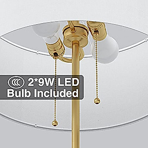 Karjoefar 2-Light Floor Lamp, Mid Century Floor Lamp with White Fabric Shade, Standing Lamp Tall Lamp for Living Room Bedroom, 3 Color Temperatures 9W Bulb Include