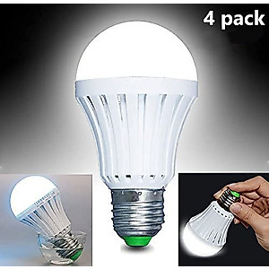 CTKcom Rechargeable Emergency LED Bulb 7W (4 Pack)-Household Lighting Bulbs,Saving Energy Intelligent Light Rechargable Electricity 65W Equivalent 6000K White Bulb 120 Volt E26/E27