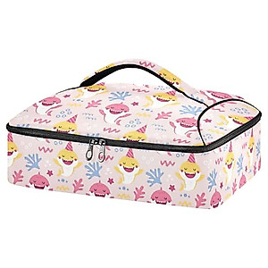 Kcldeci Insulated Thermal Food Carrier Insulated Casserole Carrier for Hot or Cold Food,Cartoon Pattern with Baby Shark for Birthday Insulated Tote Bag for Potluck Cookouts Parties Picnic,Lasagna Lugg