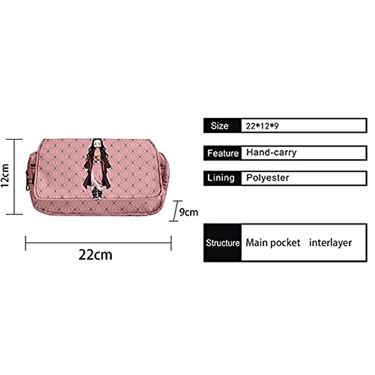 HANDAFA Manga Demon Slayer Pencil Case Anime Kemitsu No Yaibu Pencil Pouch Holder(Nezuko Pink)