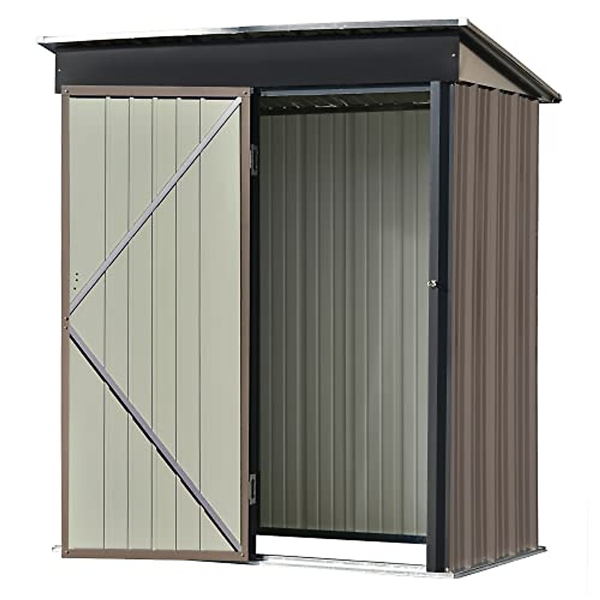 5ft Wx3ft. L Garden Shed, US Stock Metal Lean-to Storage Shed with Lockable Door and Tool Cabinet for Backyard, Lawn, Garden, Brown