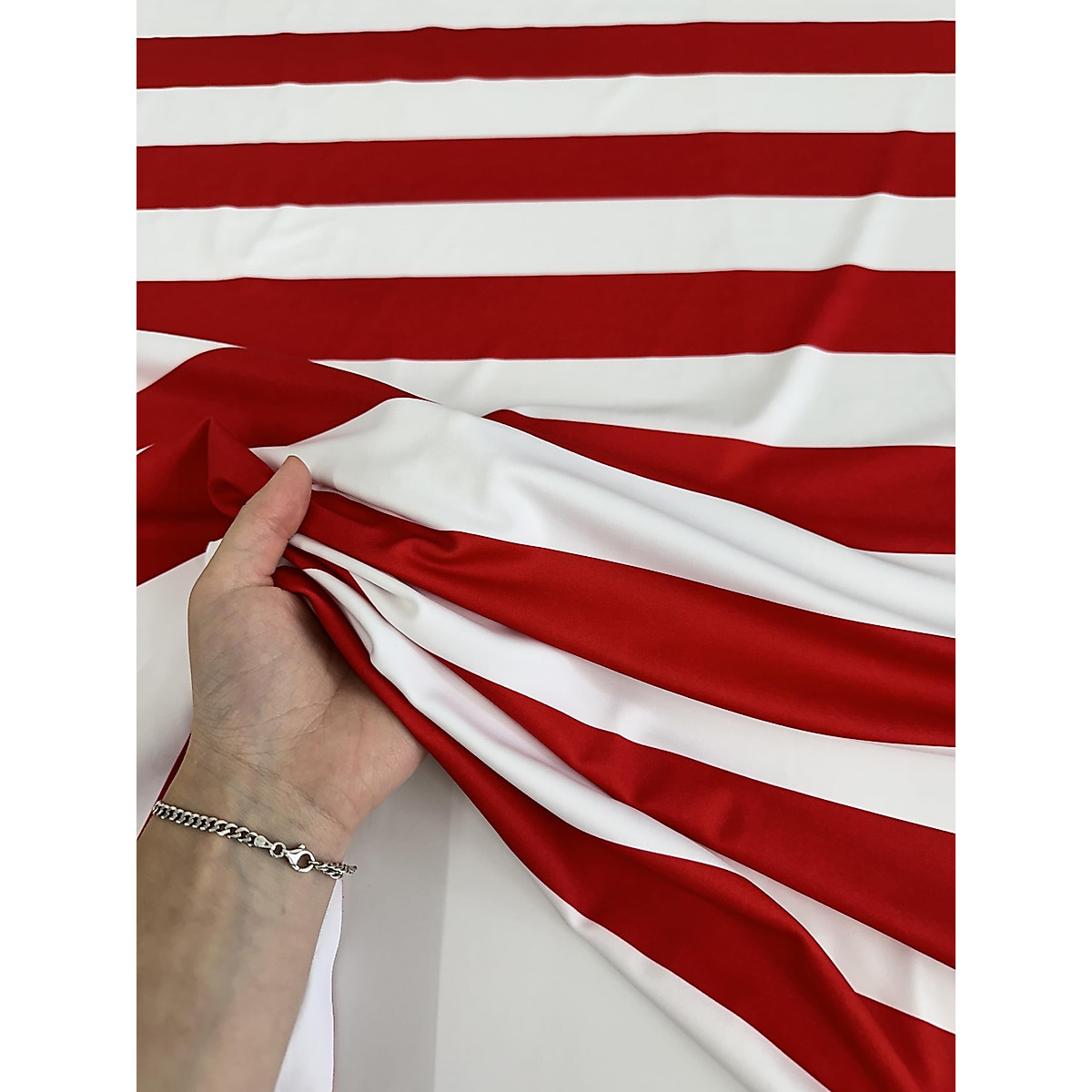 Stripe Print Premium Nylon Spandex Fabric - Ultra-Soft & Stretchy - Red and White - 4Way Stretch Fabric by The Yard - Perfect for Activewear and Swimsuit Fabric, and More -1 Yard - 58 Inch Width