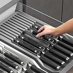 Knives Holder - Cutlery Tray Organizer, Knife Block for Drawer | Knife Holder for Drawer with Expandable Features, Compact Knives Holder for Drawer Storage, Expandable Cutlery Tray for Kitchen, Gray