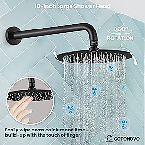 gotonovo Shower System,Bathroom Shower Faucet with 10 Inch Round Shower Head Wall Mount,Luxury Shower Combo Set with Cylindrical Handheld,Shower Trim Kit Rough-in Valve Included,Matte Black