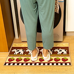 SCENNEW Kitchen Rugs and Mats Non Slip Kitchen Mats Large Size Floor Runner Long Mat, 20''x32''+20''x59'', Strawberry