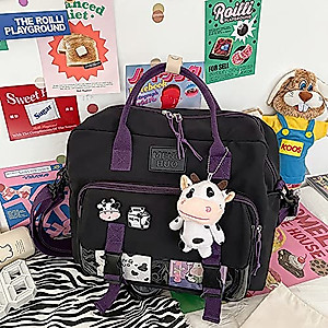 SALLYOON Japanese School Hand Bag Anime Backpack Shoulder Bag Kawaii Cute Backpacks for Girls (Black)
