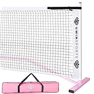 Uwin Sports Portable Pickleball Net System, Regulation Size, Pink, Polyethylene (PE) Net, Metal Frame, Carrying Bag